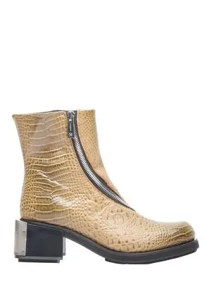 GMBH Ergonomic Riding Ankle Boots With Croc Effect And Metal Heel Cap - Beige