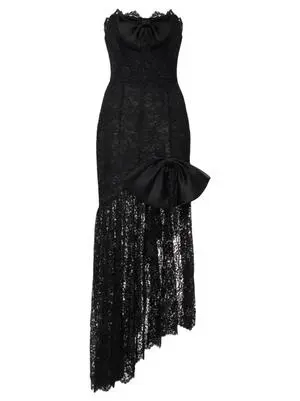 Alessandra Rich Strapless Asymmetric Lace Dress With Corset And Bow Detail - Black