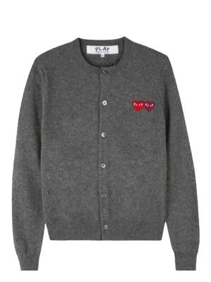 Play Comme Des Garcon Crewneck Knitted Cardigan With Heart Appliqu - Gray/red