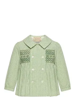 GUCCI Gucci Plaid Embroidered Double-Breasted Cotton Jacket
