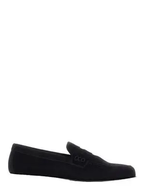 DOUCAL'S Suede Almond Toe Loafers - Black