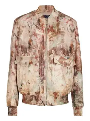 Balmain Printed Leather Bomber Jacket - Nude