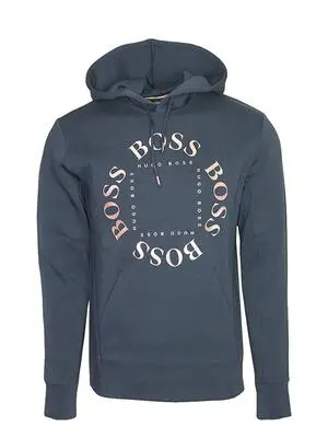 Hugo Boss Logo Hooded Sweater - Blue