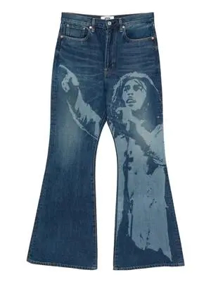 Junya Watanabe Printed Flare Jeans - Indigo X Beige
