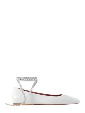 AMINA MUADDI Amina Muaddi Crystal-Embellished Leather Ballet Flats