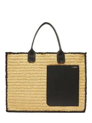 VALEXTRA Soft Tote Raffia Crochet Bag - Beige/black