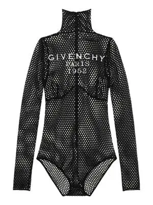 Givenchy Long-sleeved Mesh Knitted Bodysuit With High Collar - Black