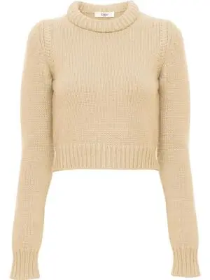 Chloé Cropped Ribbed Knit Sweater - Extreme Nude Color