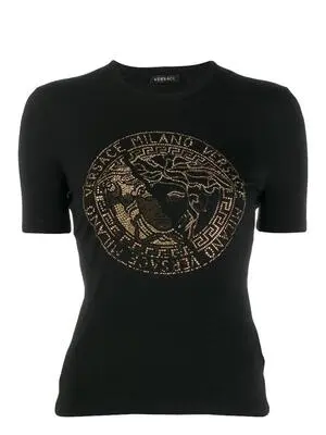 VERSACE Versace Logo Embellished Round Neck T-Shirt
