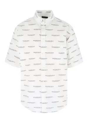 Balenciaga Allover Logo Printed Short-sleeved Shirt - White