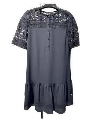 Emporio Armani Round-collar Short-sleeve Dress With Lace Embellishments - Black