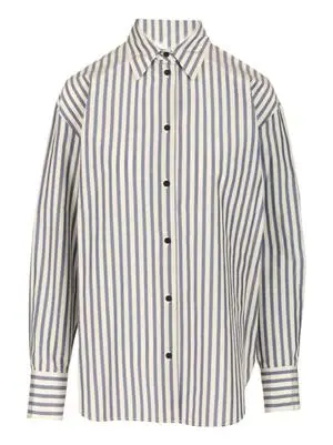 FORTE_FORTE Striped Shirt With Lapel Collar - Gray