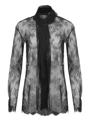 ALBERTA FERRETTI Alberta Ferretti Lace High Neck Top With Pearl Embellishments