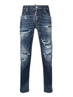 Dsquared2 Logo Tag Distressed Tapered Leg Jeans - Blue