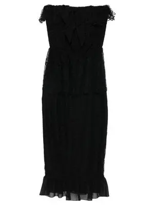 Alessandra Rich Strapless Lace Ruffled Dress - Black