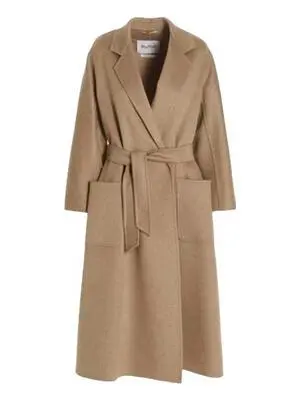 Max Mara Lapel Belted Long Sleeve Coat - Brown