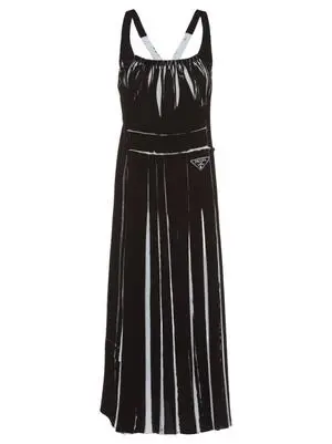 Prada Sleeveless Sablé Dress With Stripe Print - No