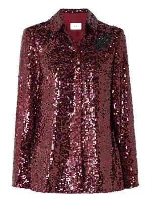 Erdem Sequined Lapel Collar Shirt - Red