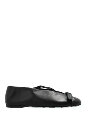 Moschino Bow Detail Leather Ballet Flats - Black