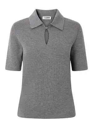 JIL SANDER Ribbed Knit Polo Shirt With Keyhole Neck - Gray