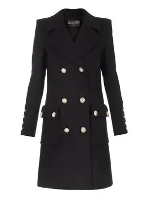 Balmain Double-breasted Coat With Embossed Gold Buttons - Black