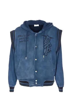 Off-White Button-up Drawstring Hoodie - Blue
