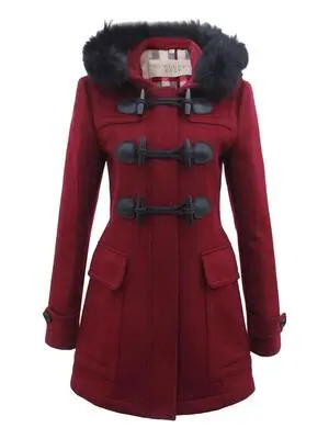 Burberry Hooded Coat With Horn Buckle Detailing - Red