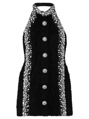 Balmain Embellished Buttoned Short Dress - Black