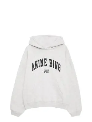 ANINE BING Harvey Distressed Logo Hoodie - Heather Ash