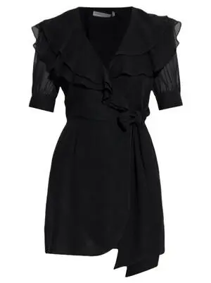 Alessandra Rich V-neck Puff Sleeve Wrap Mini Dress - Black
