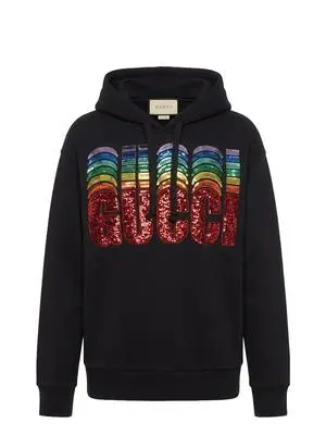 Gucci Sequin Embellished Logo Hoodie - Black