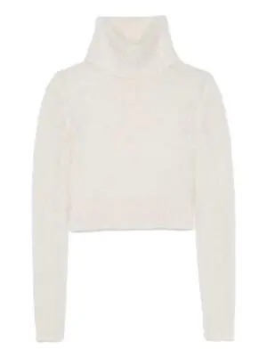 Saint Laurent Ribbed Cropped Turtleneck Jumper - White