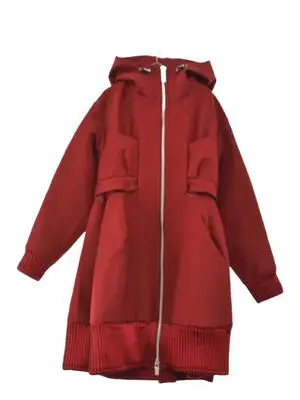 Sacai Long-sleeved Hooded Coat With Rib Details - Red