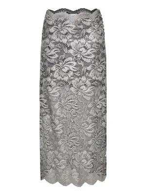 Rabanne Paco Rabanne Scalloped Edge Midi Lace Skirt Gray