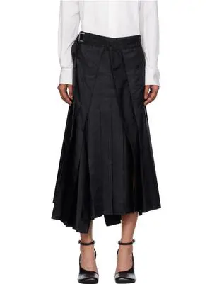 Sacai Pleated Midi Skirt With Detachable Logo Belt - Black
