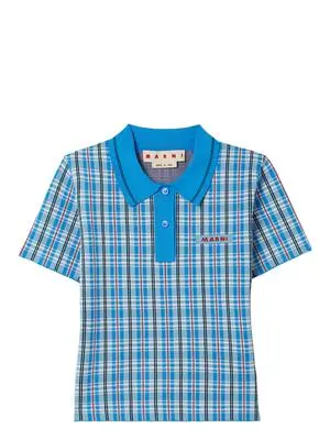 Marni Checked Jacquard-knit Polo Top - Bright Blue