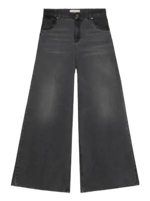 Blumarine Wide-leg Jeans With Lace Details - Grey