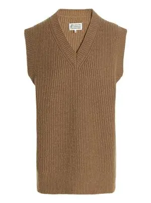 MAISON MARGIELA V-neck Knitted Vest - Brown