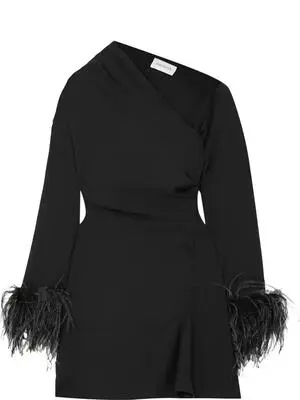 16Arlington Feather Trimmed Dress - Black