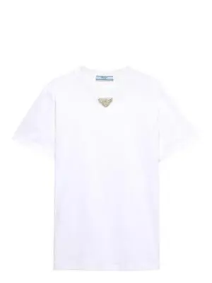 Prada Jersey T-shirt With Embroidered Triangle Detail - White