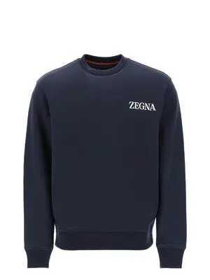 Zegna Crewneck Sweatshirt With Printed Logo - Black