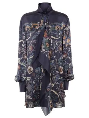Sacai Turtleneck Floral Print Midi Dress - Black