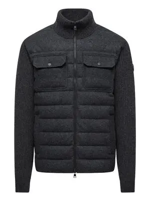 Moncler Zip-up Padded Cardigan With Ribbed Knit - Dark Gray