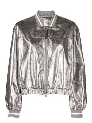 Brunello Cucinelli Metallic Zipped Bomber Jacket - Grey