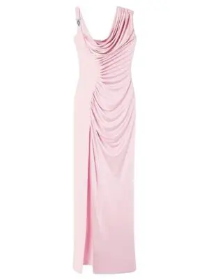 Versace Draped One-shoulder Maxi Dress With Logo Detail - Light Pink