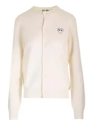 Play Comme Des Garcon Logo Patch Cardigan - White