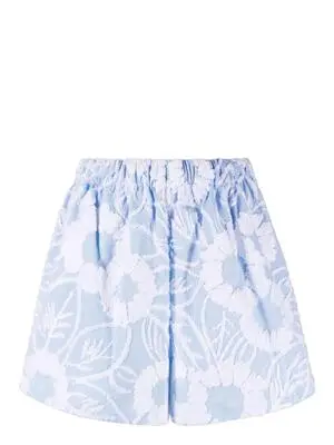 Prada Embroidered Poplin Shorts - Blue/white