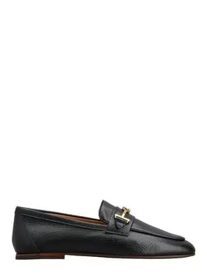 TOD'S Logo Plaque Almond Toe Loafers - Black