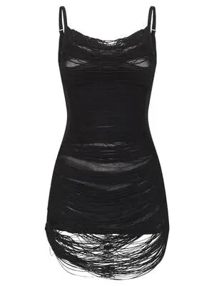 Attico Draped Scoop Neck Mini Dress - Black