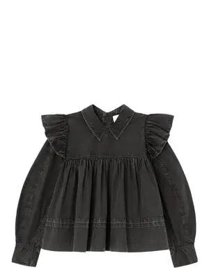 GANNI Gathered Collared Blouse - Black